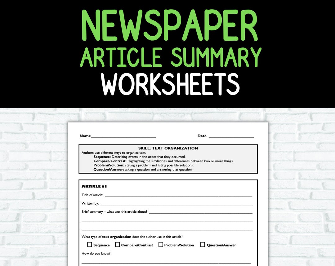 Newspaper Article Summary ELA Worksheets - Etsy