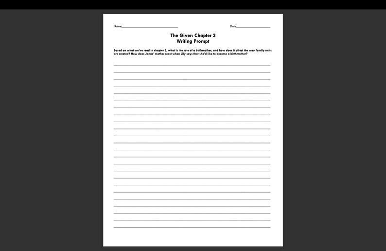 THE GIVER Writing Prompts - Etsy