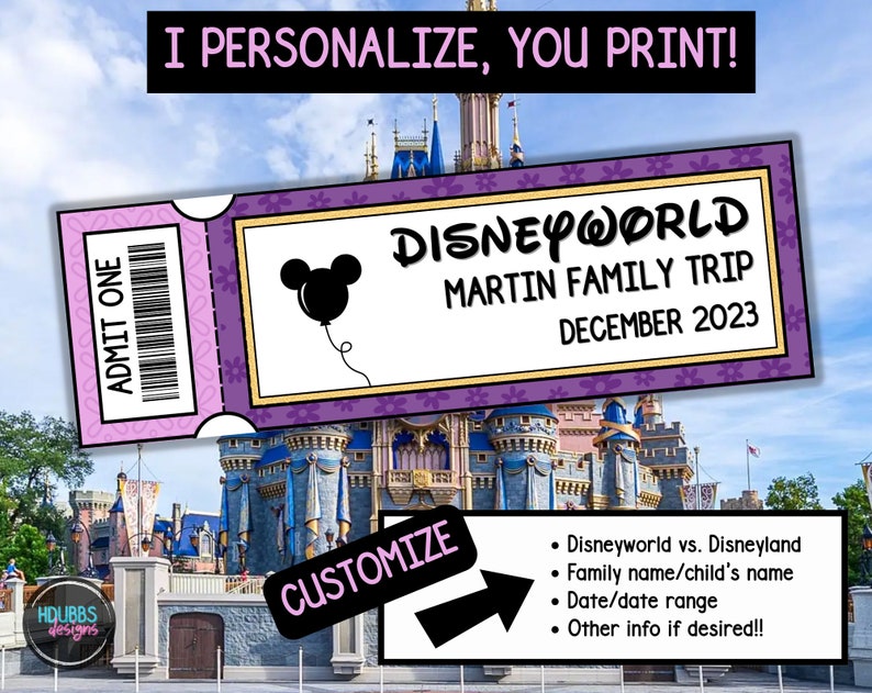 Printable Surprise Theme Park Trip Tickets Princess - Etsy