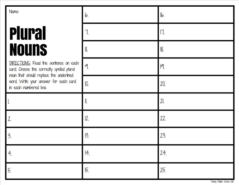 Plural Nouns TASK CARDS (set of 50) - Etsy