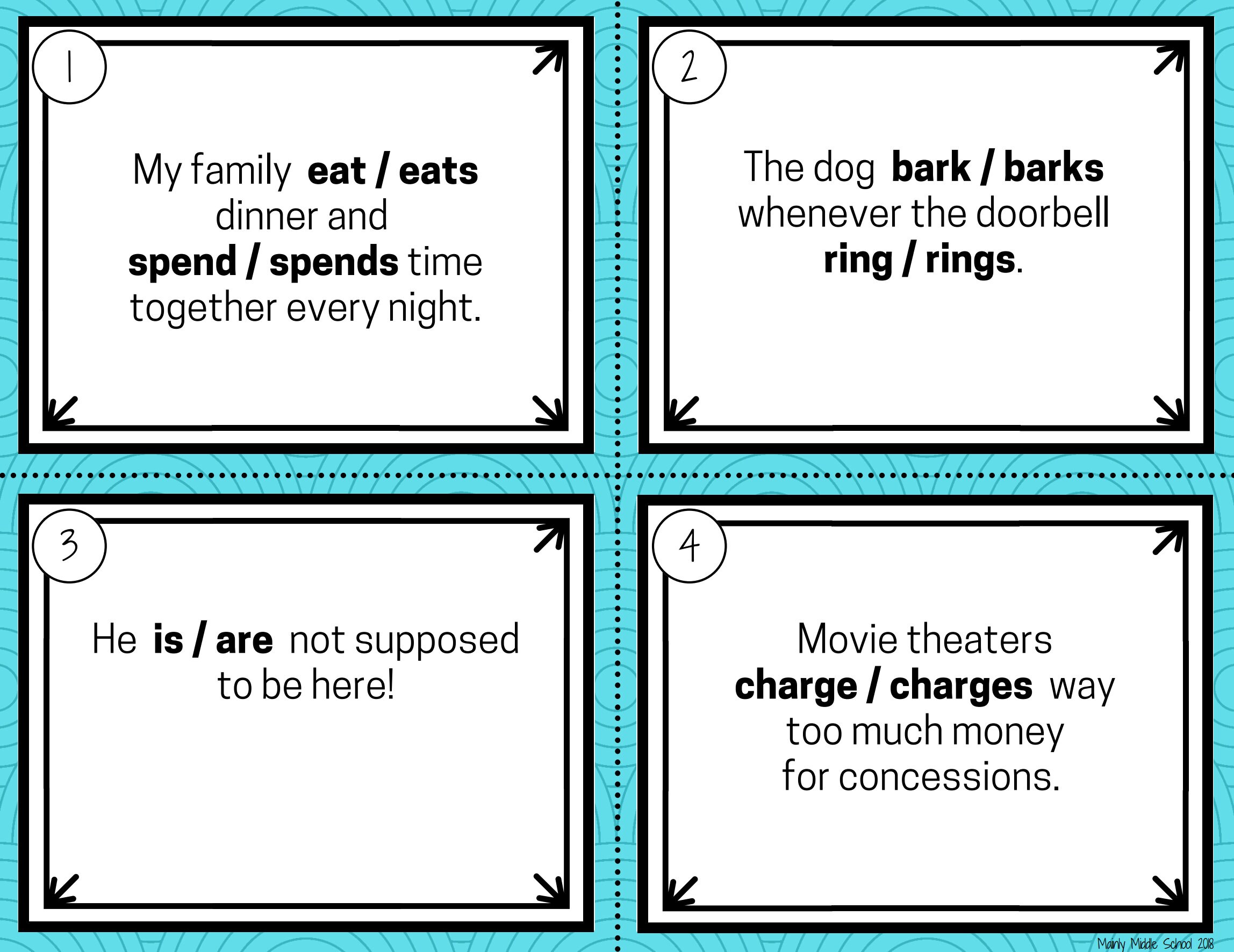 Subject Verb Agreement TASK CARDS - Etsy