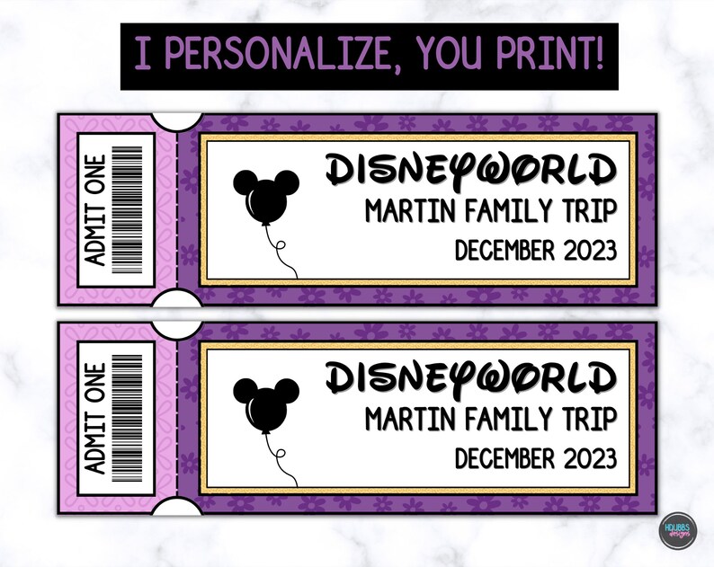 Printable Surprise Theme Park Trip Tickets Princess - Etsy
