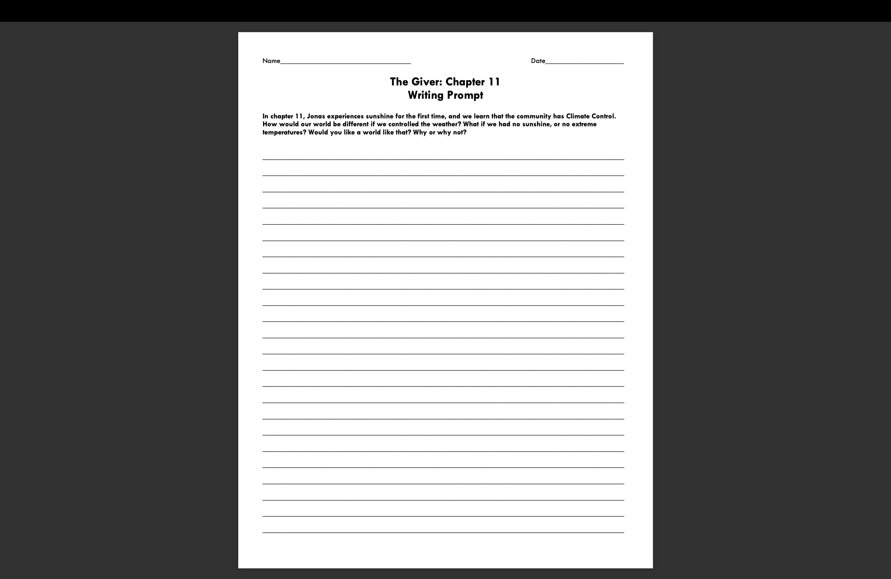 THE GIVER Writing Prompts - Etsy