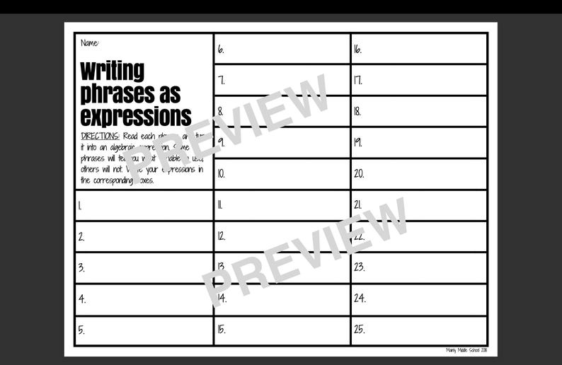 Writing Algebraic Expressions TASK CARDS set of 25 - Etsy