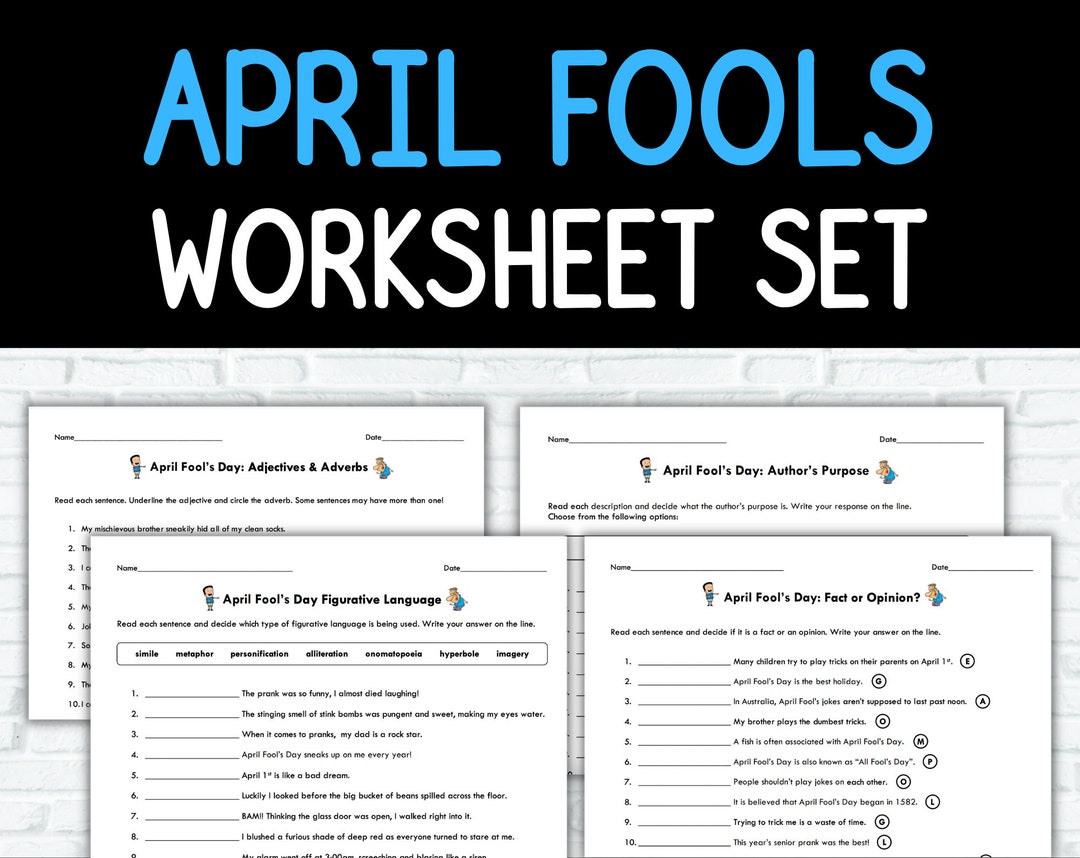April Fool’s Day ELA Worksheet Set (4 Worksheets) - Etsy