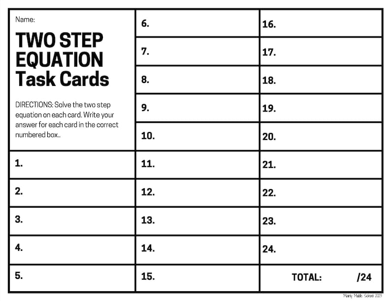 Two-step Equation Math TASK CARDS (set of 24) - Etsy