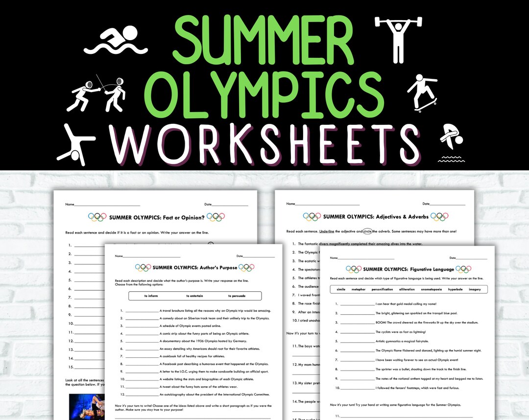 Summer Olympics ELA Worksheets (4 Pages) - Etsy