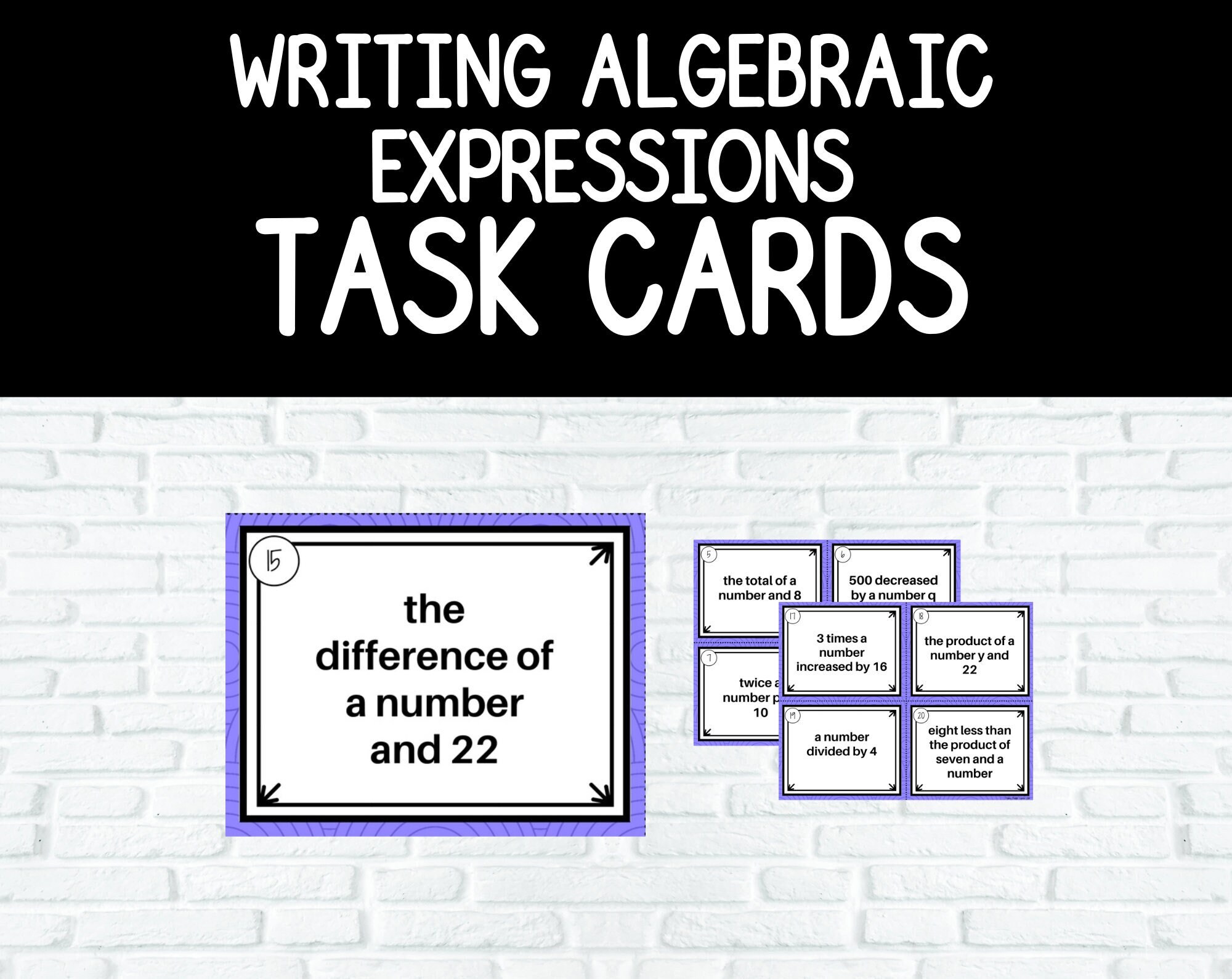 Writing Algebraic Expressions TASK CARDS set of 25 - Etsy