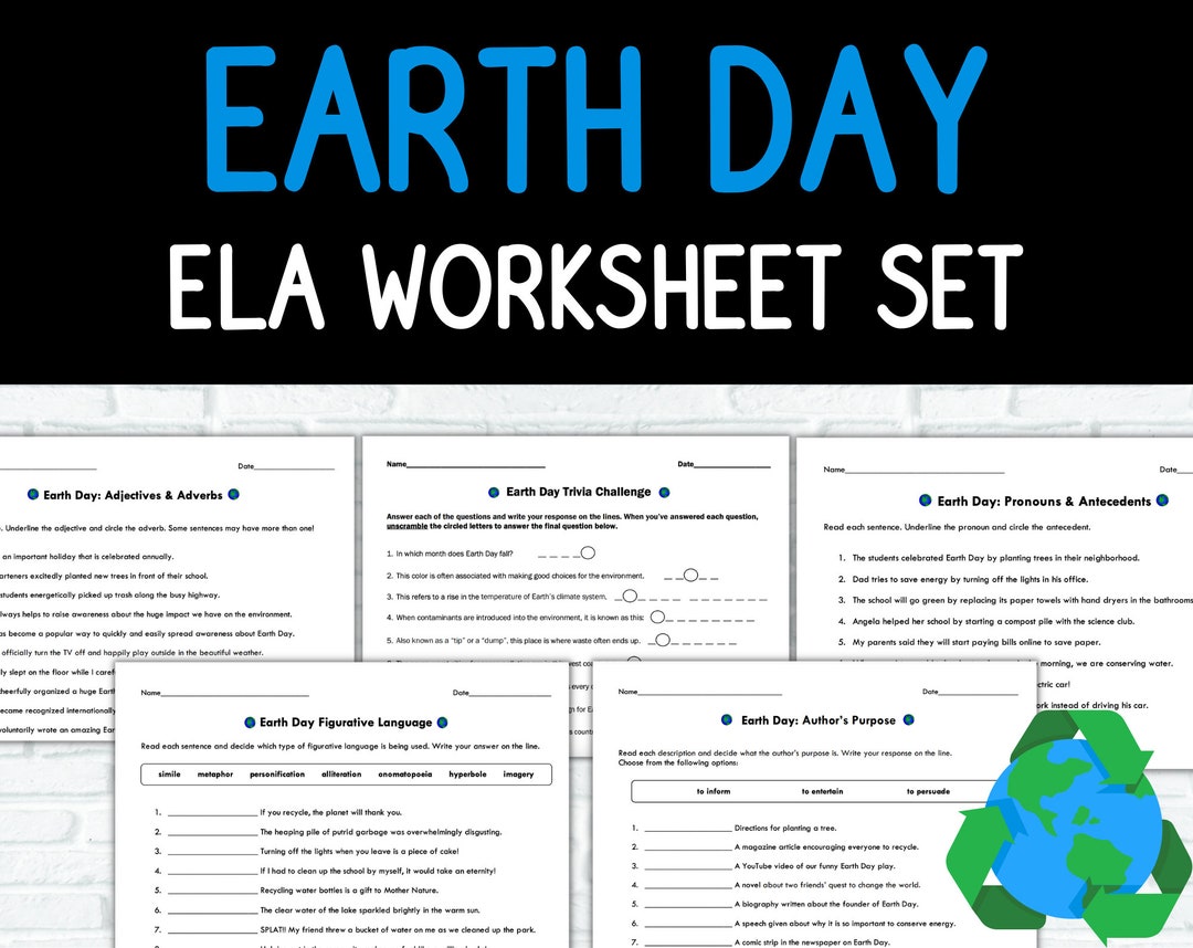 Earth Day ELA Worksheet Set (5 Worksheets) - Etsy