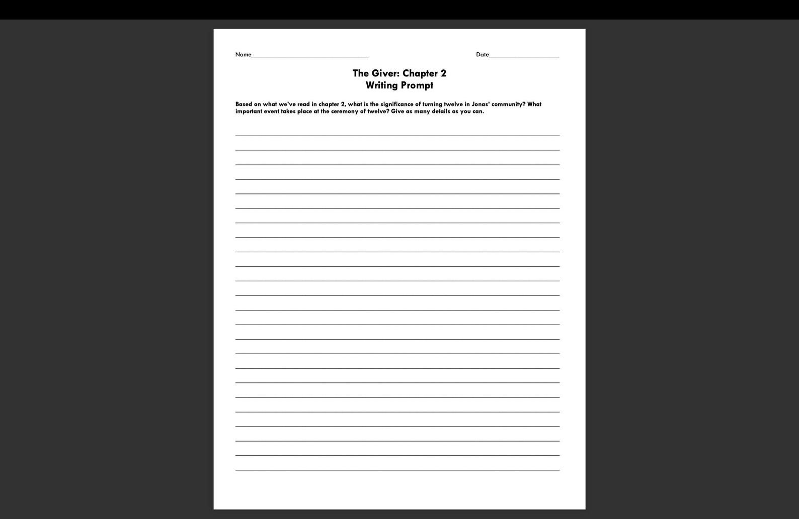 THE GIVER Writing Prompts - Etsy