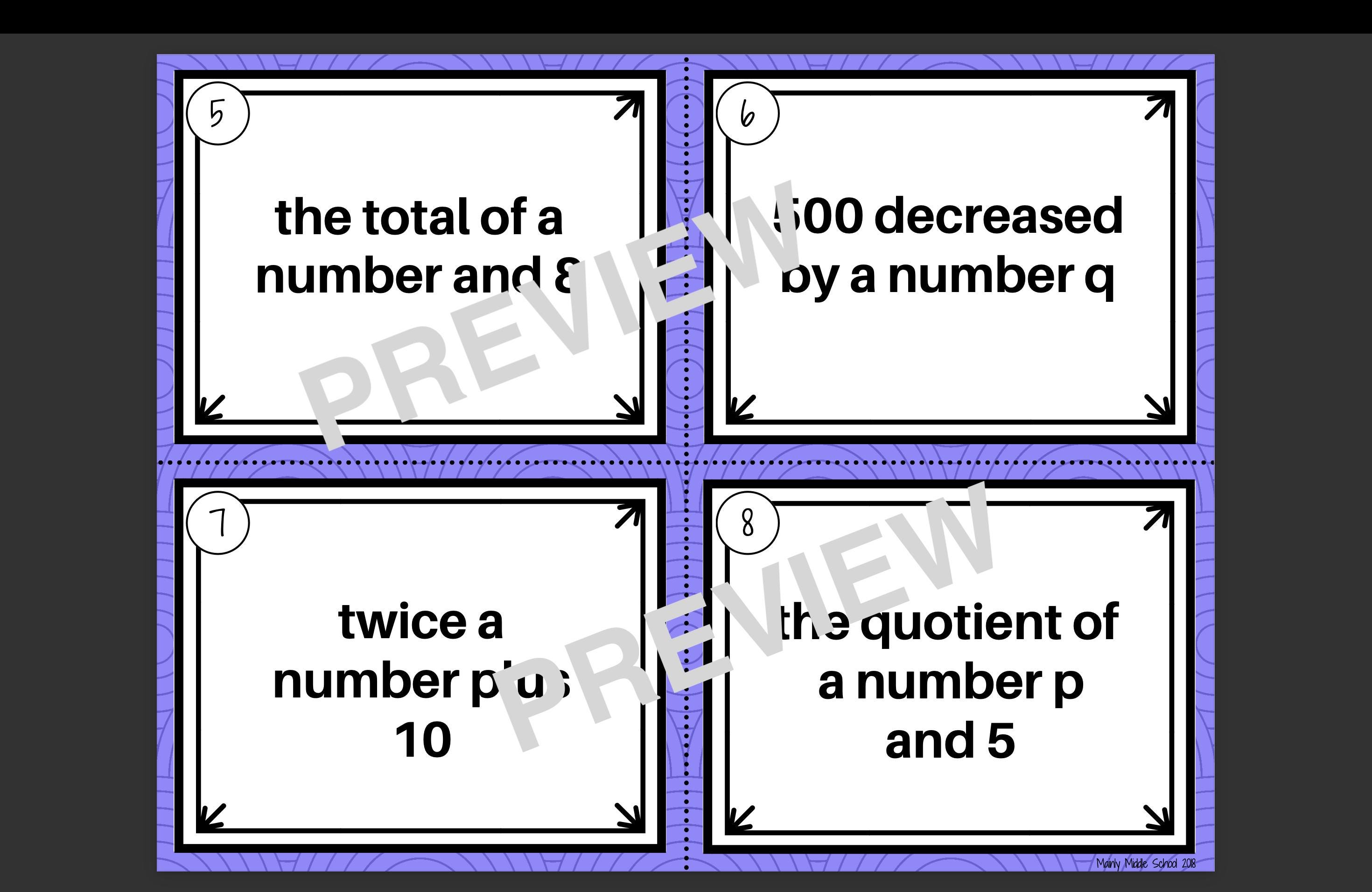 Hoja De Trabajo Con Respuestas Para Traducir Expresiones Algebraicas