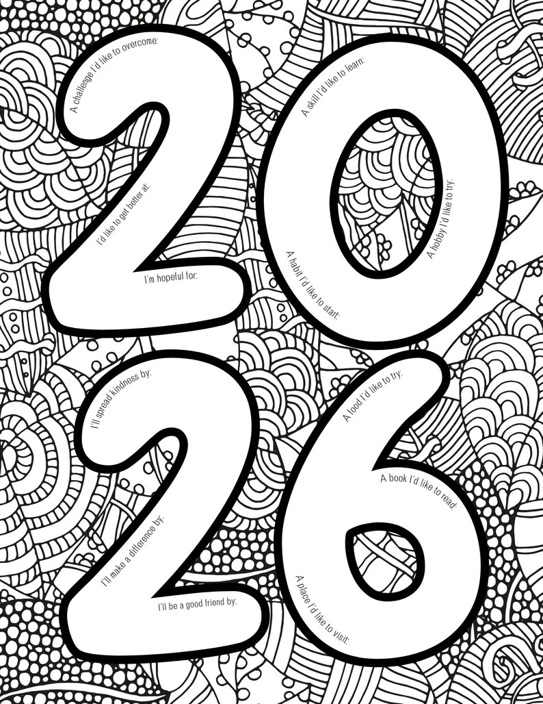 New Years Goal Worksheet and Coloring Page - Etsy