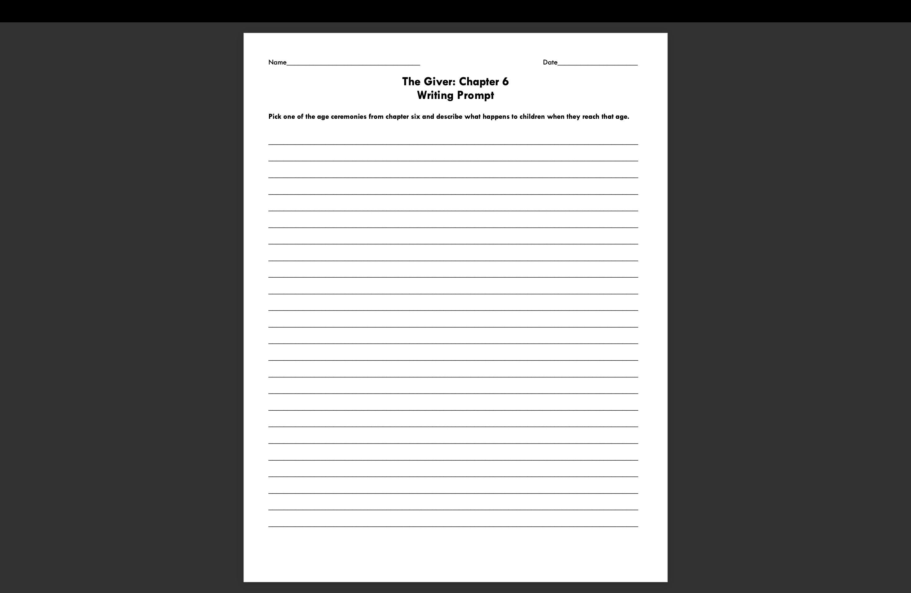 THE GIVER Writing Prompts - Etsy