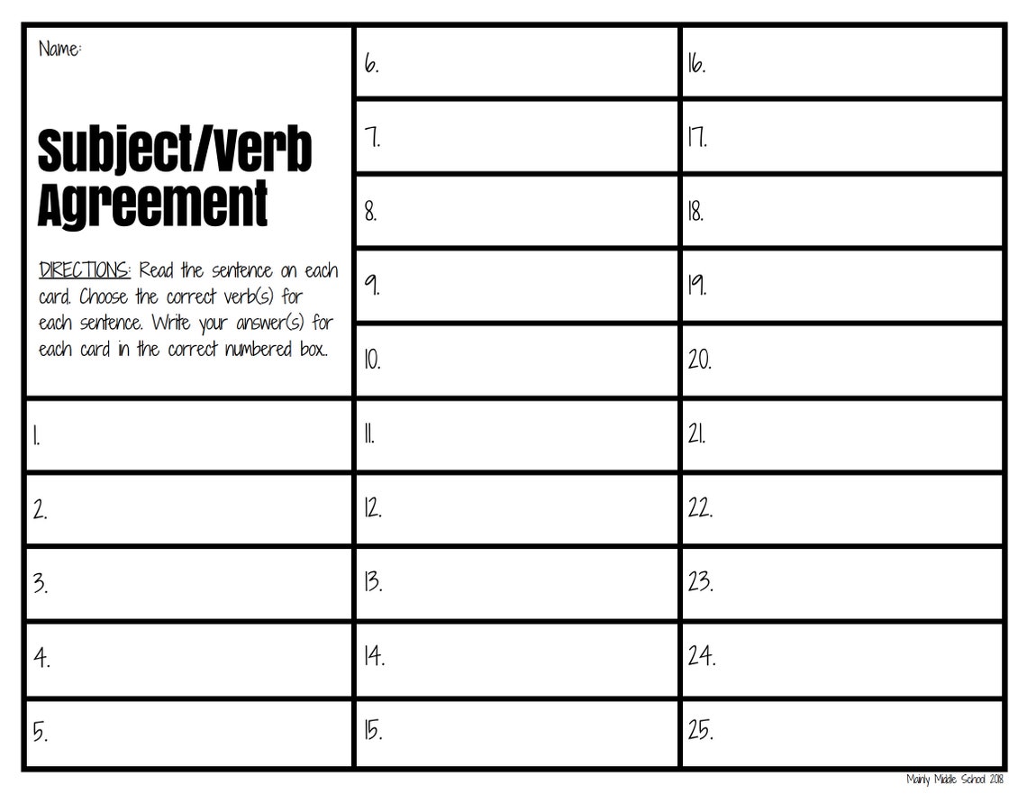 Subject Verb Agreement TASK CARDS - Etsy