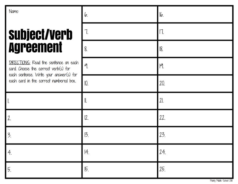 Subject Verb Agreement TASK CARDS - Etsy