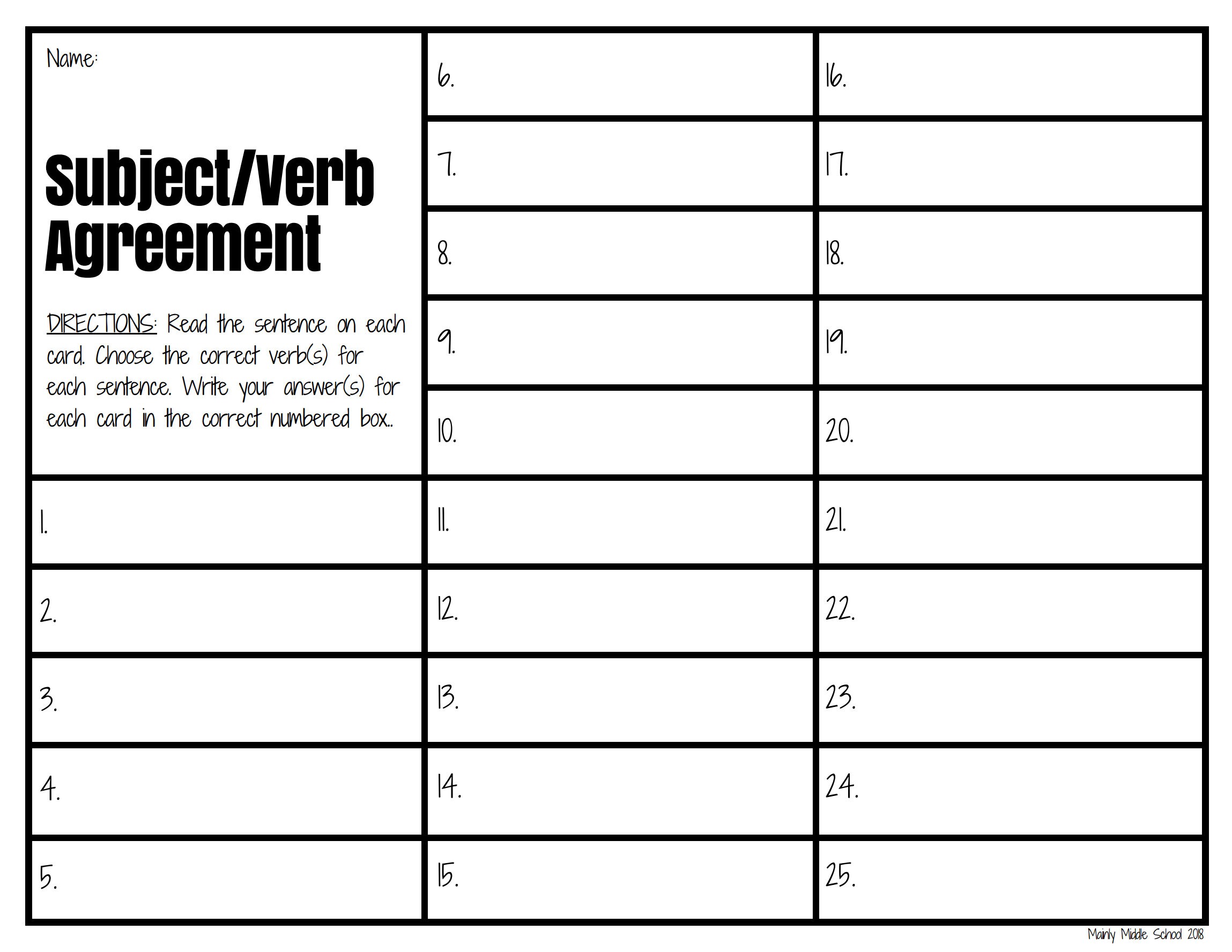 Subject Verb Agreement TASK CARDS - Etsy