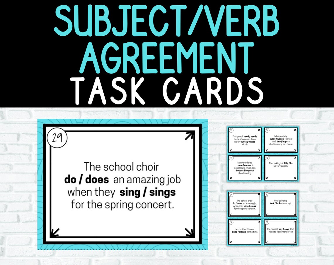 Subject Verb Agreement TASK CARDS - Etsy