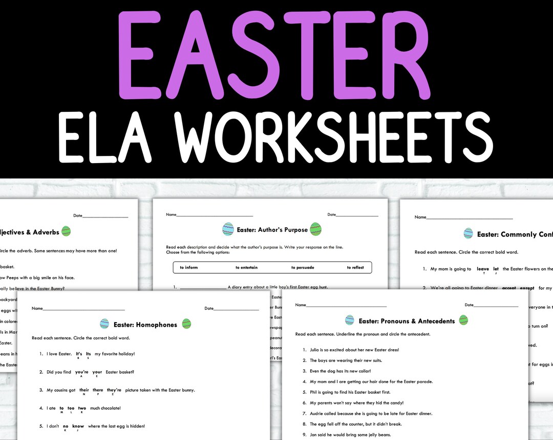 Easter ELA Worksheet Set (7 Worksheets) - Etsy