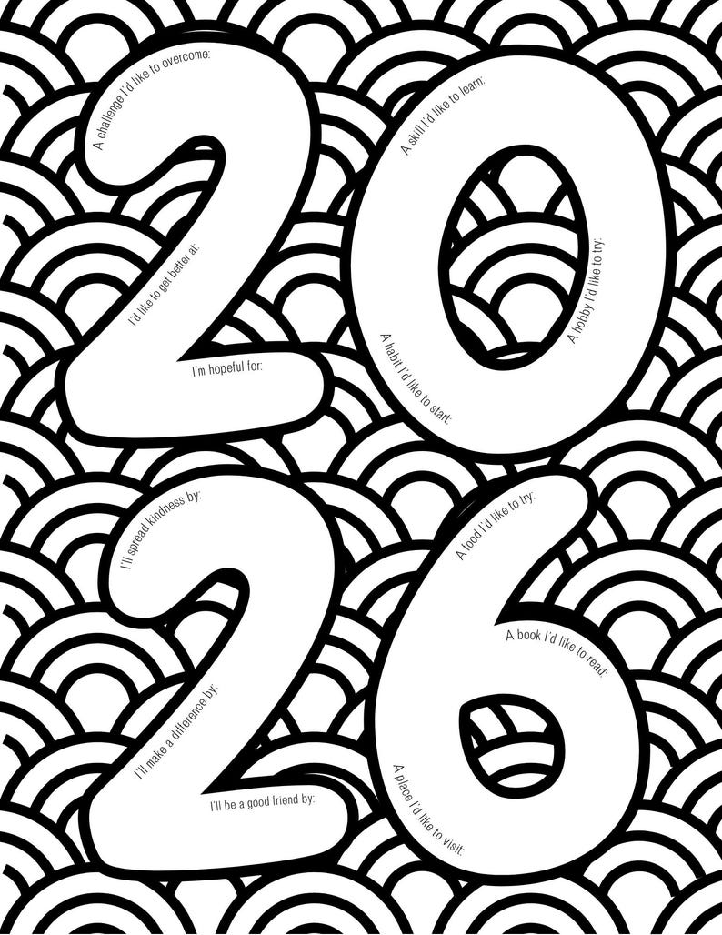 New Years Goal Worksheet and Coloring Page - Etsy