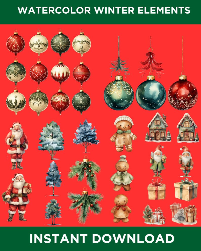 100 Watercolor Winter Elements, Clipart, Graphics Bundle, Watercolor ...