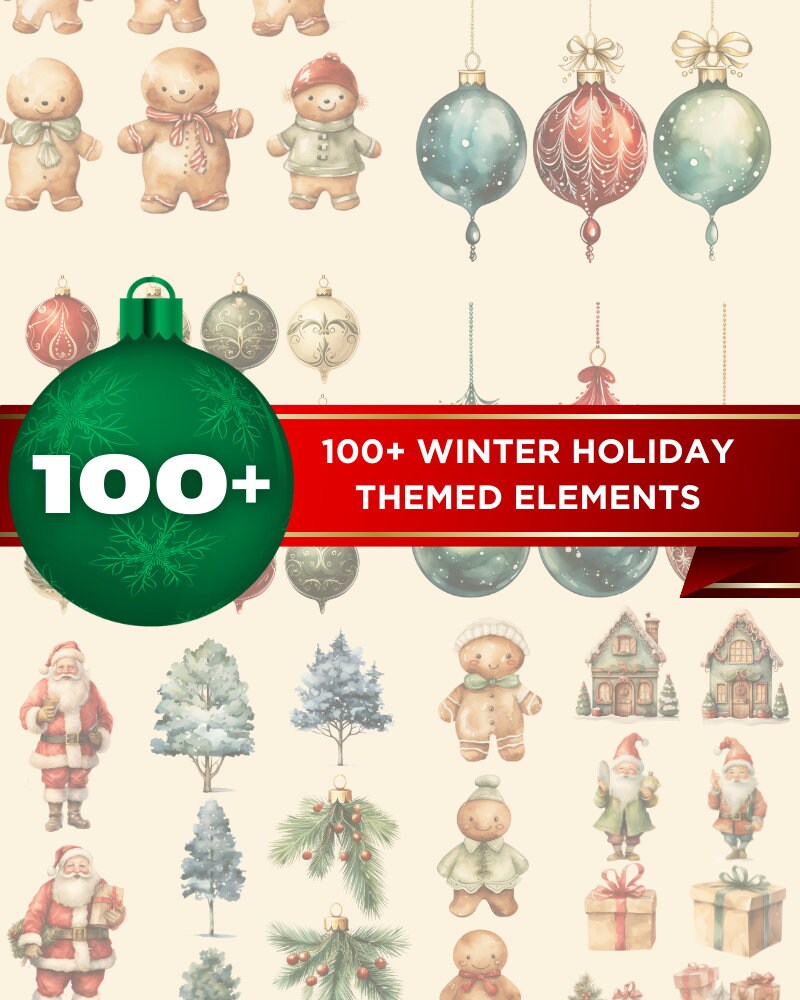 100 Watercolor Winter Elements, Clipart, Graphics Bundle, Watercolor ...