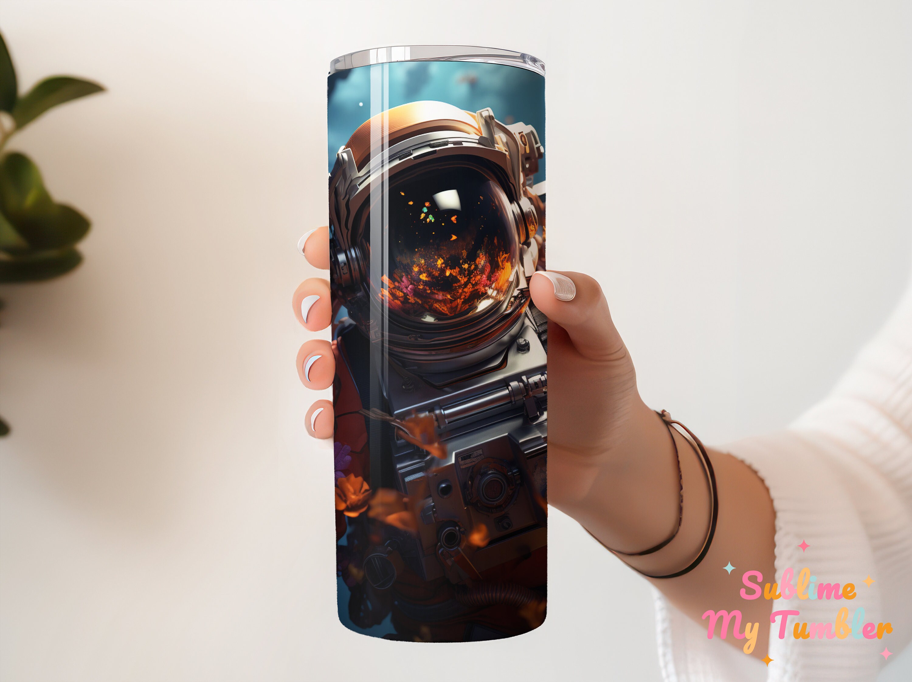Astronaut Floating in Space Tumbler Wrap Space 20oz Skinny Tumbler ...