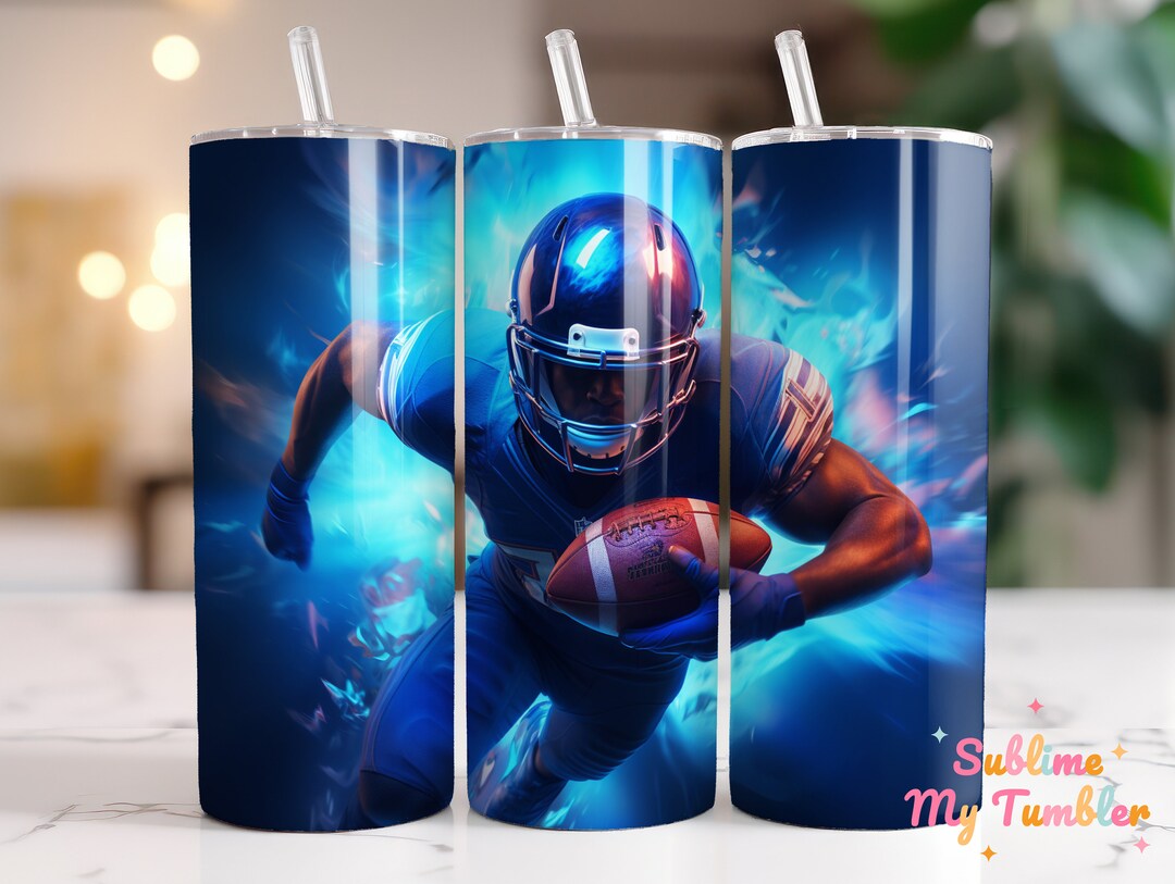 American Football Player Tumbler Wrap: Blue, 20oz Skinny Tumbler ...