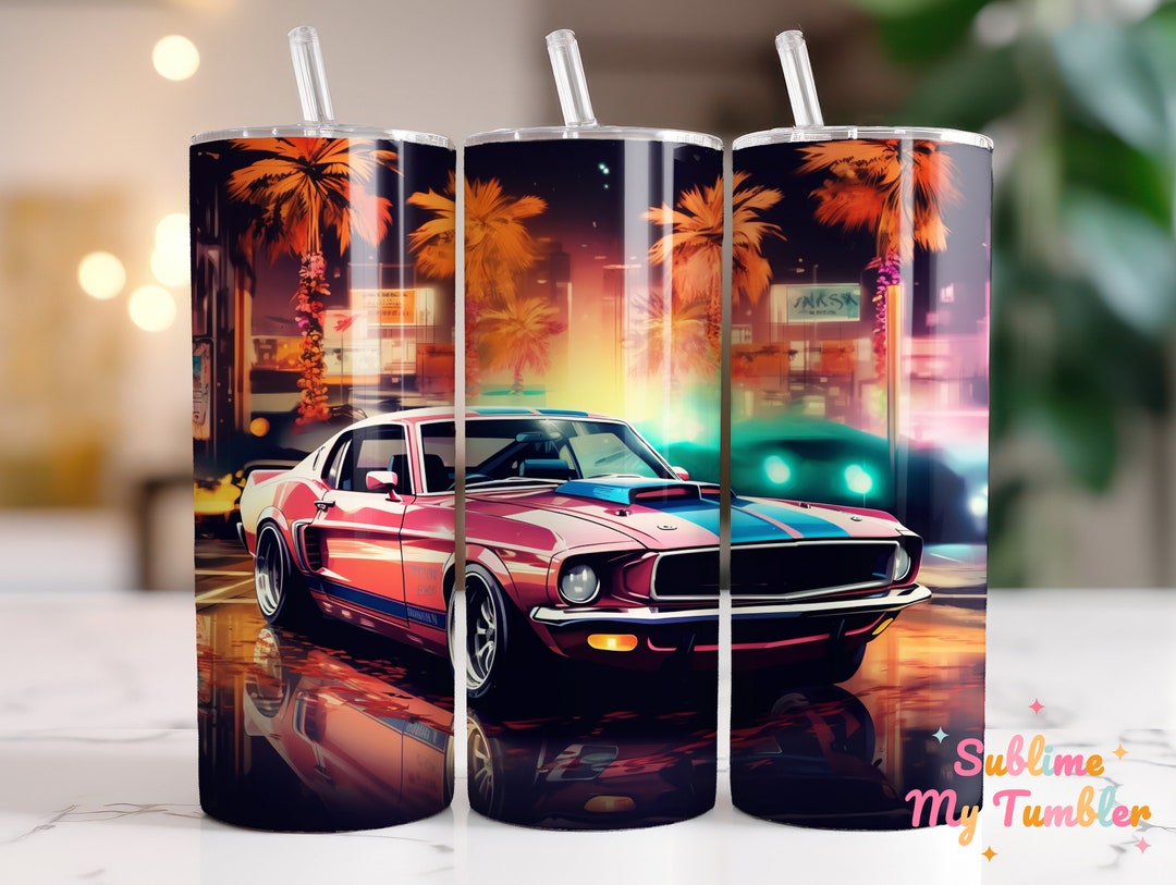 Muscle Cars Tumbler Wrap Vintage Car Palm Tree 20oz Skinny Tumbler ...