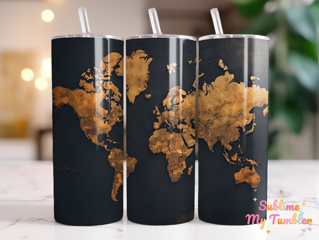 Vintage World Map Tumbler Wrap Map Black Copper 20oz Skinny Tumbler ...