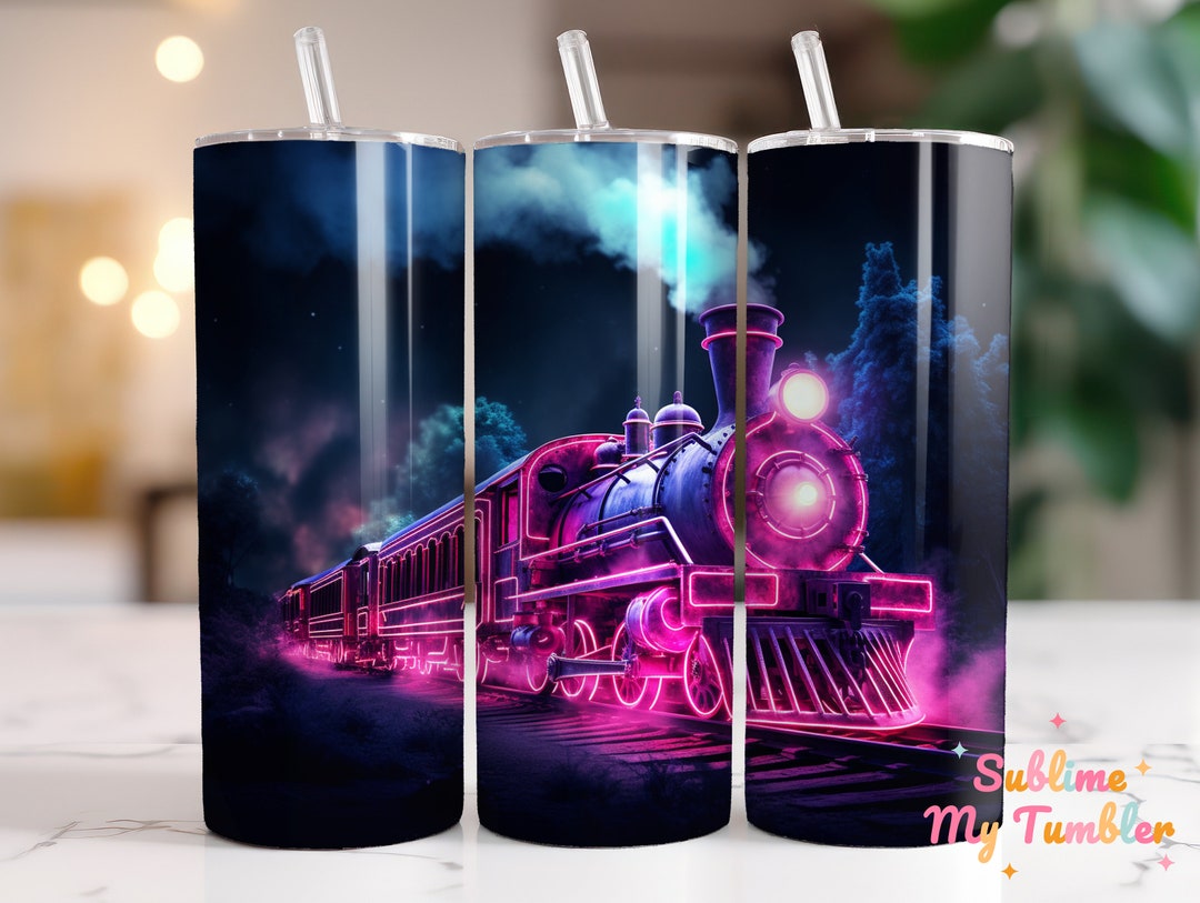 Neon Train Tumbler Wrap Steam Train Railroad 20oz Skinny Tumbler ...