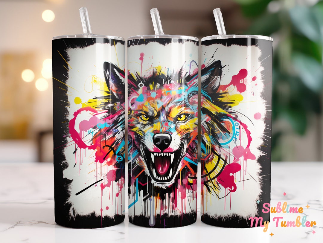 Graffiti Wolf Tumbler Wrap Wolf Tags Drawing 20oz Skinny Tumbler ...