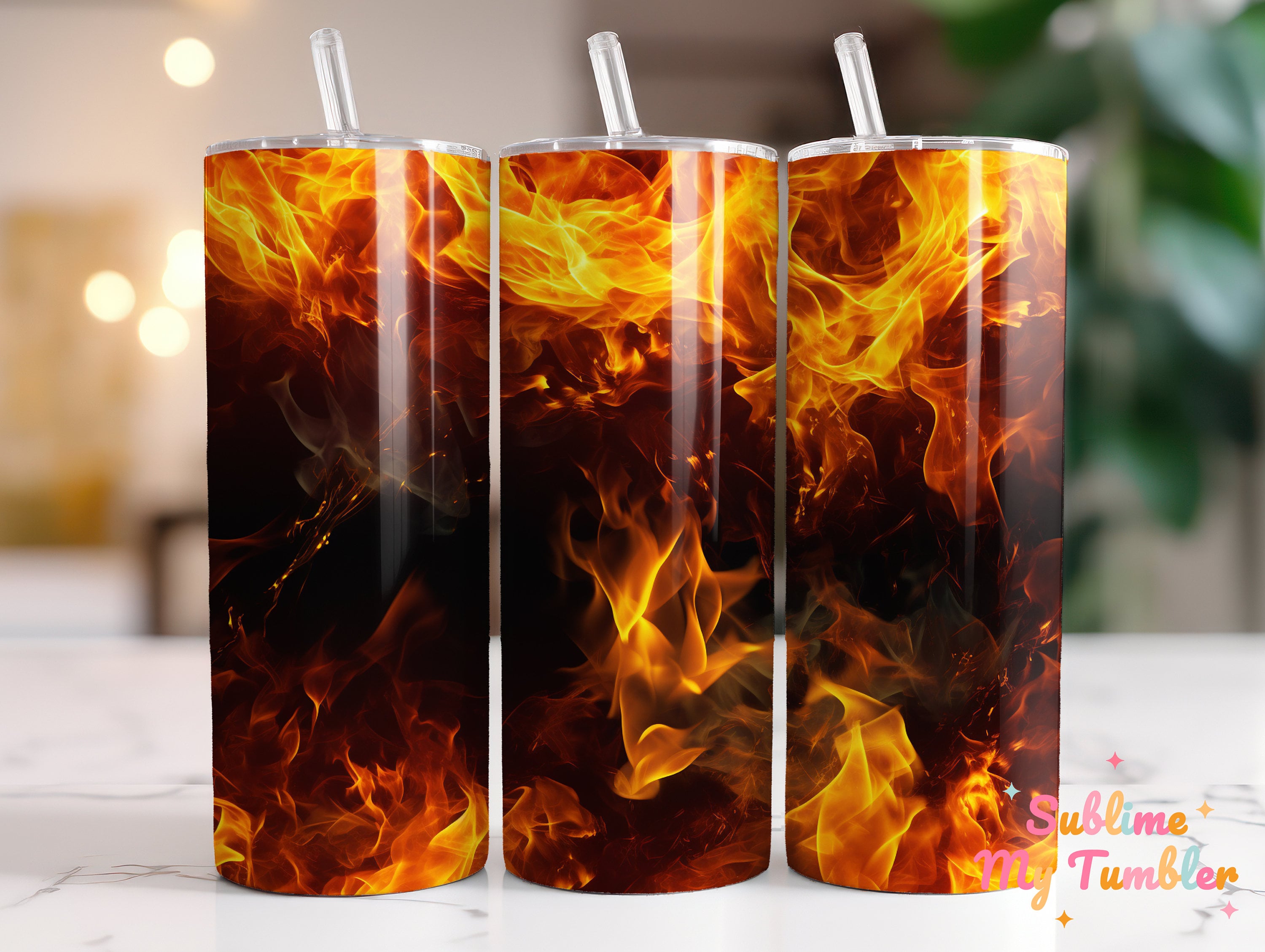 Fire Tumbler, Blazing Fire, Seamless Fire Pattern, 20oz Skinny Tumbler ...