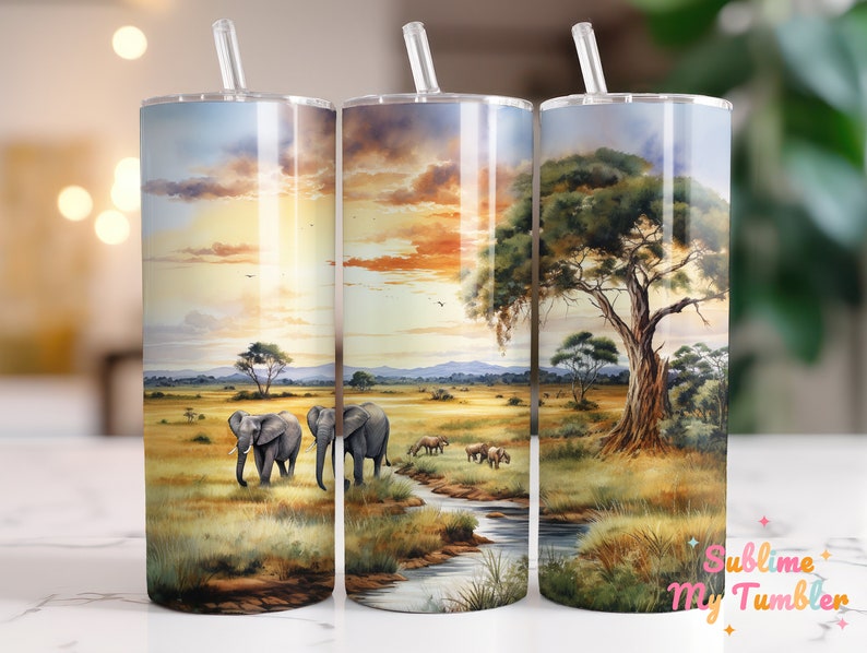 Wild Animals Tumbler Wrap: Savannah 20oz Skinny Tumbler Sublimation ...