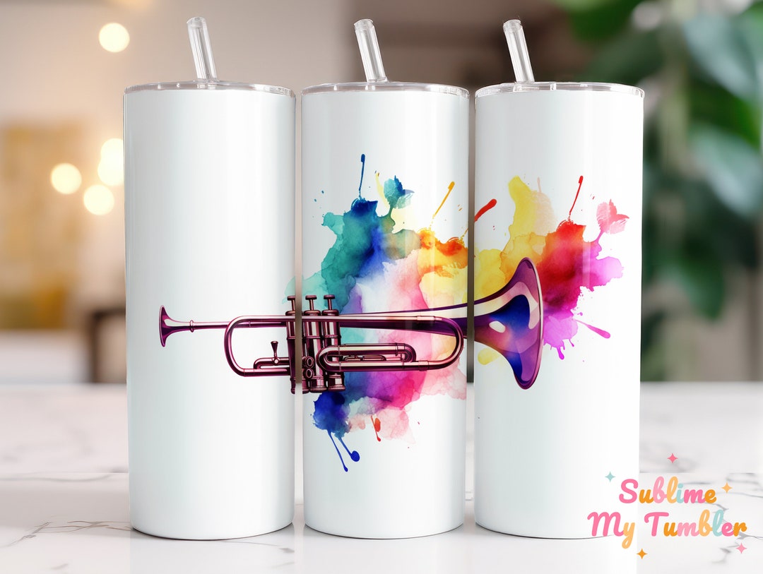 A Watercolor Trumpet Tumbler Wrap Trumpet 20oz Skinny Tumbler ...