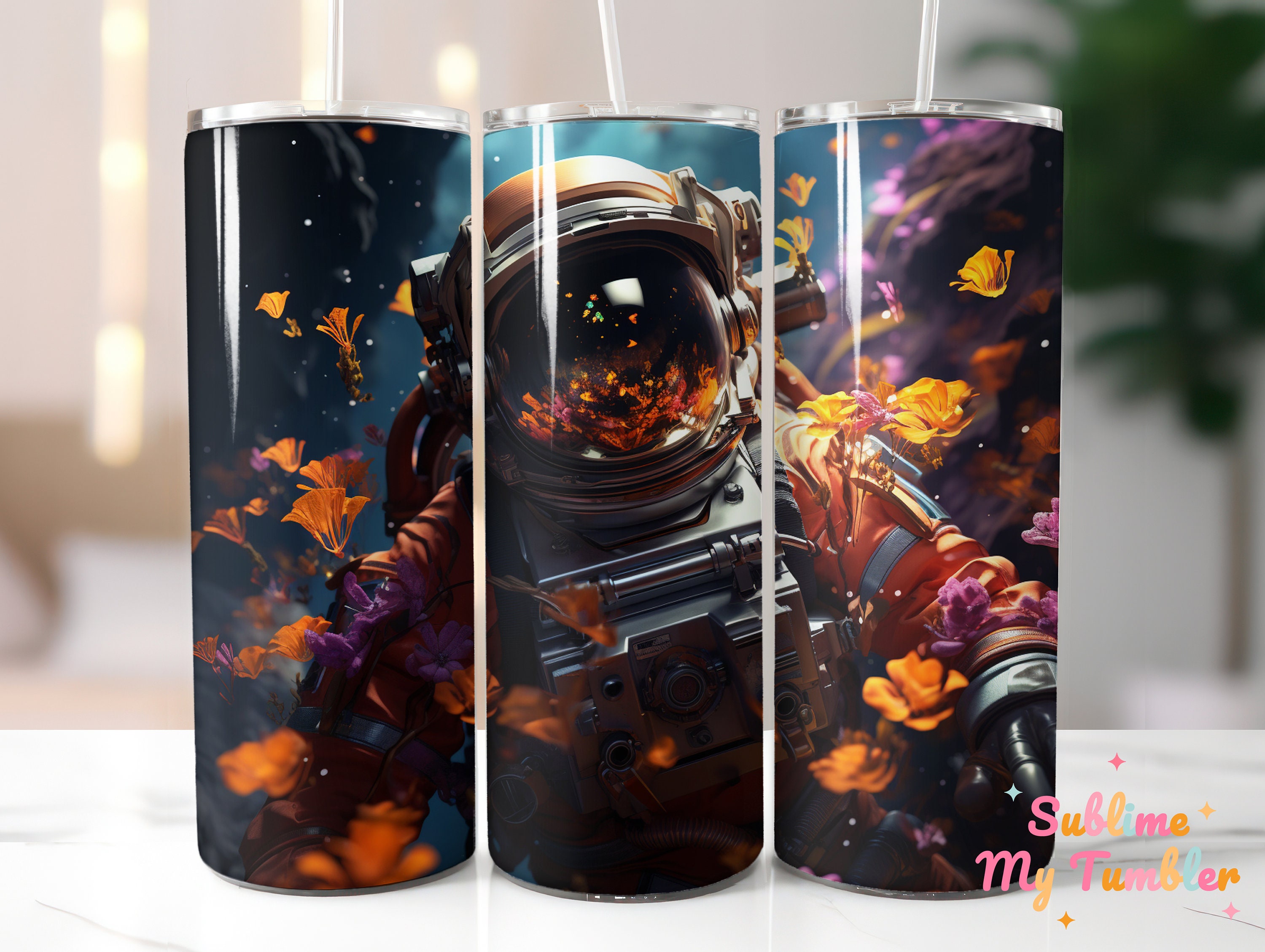 Astronaut Floating in Space Tumbler Wrap Space 20oz Skinny Tumbler ...