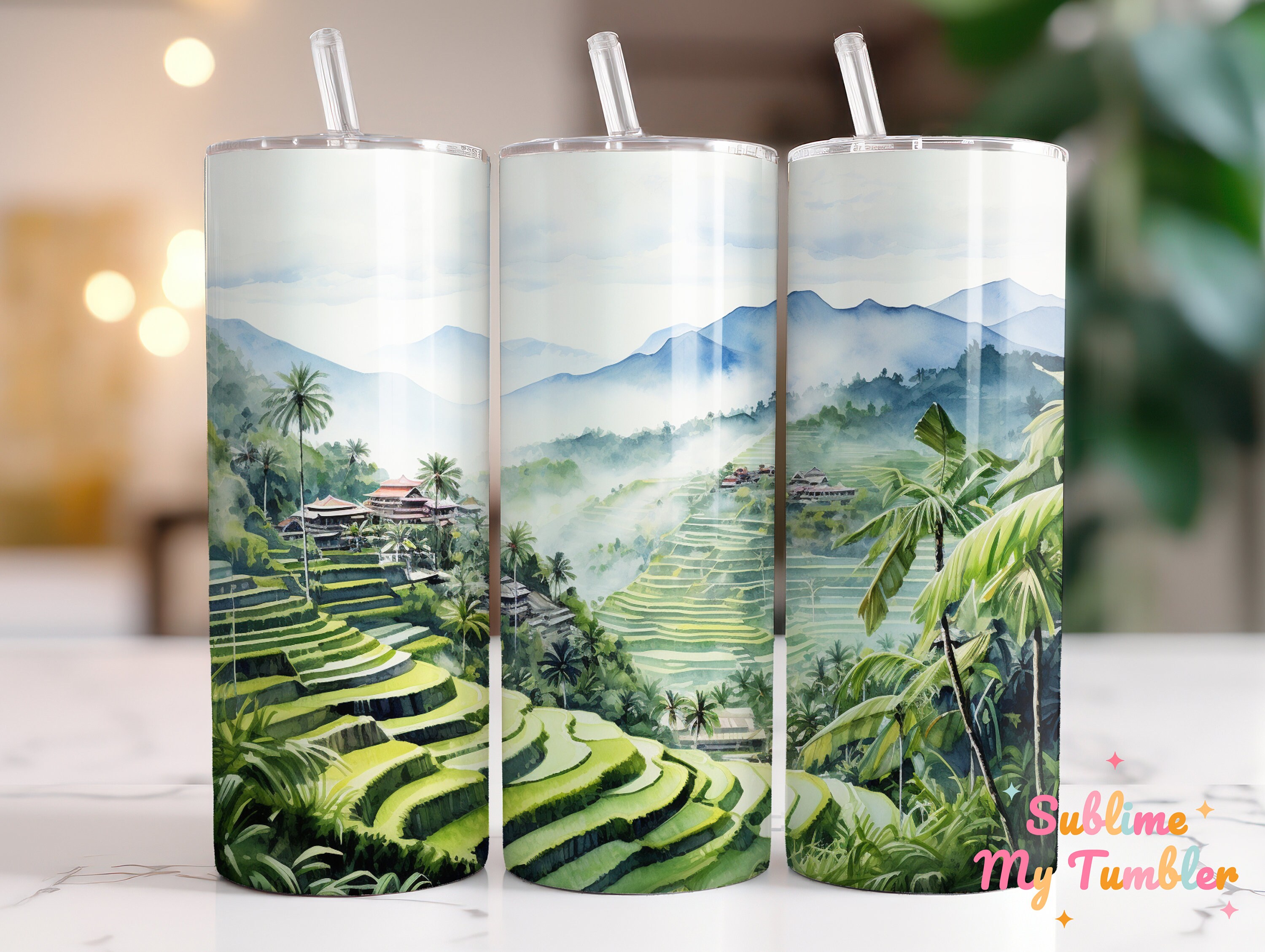 Rice Terraces Tumbler Wrap Rice Paddies 20oz Skinny Tumbler Sublimation ...