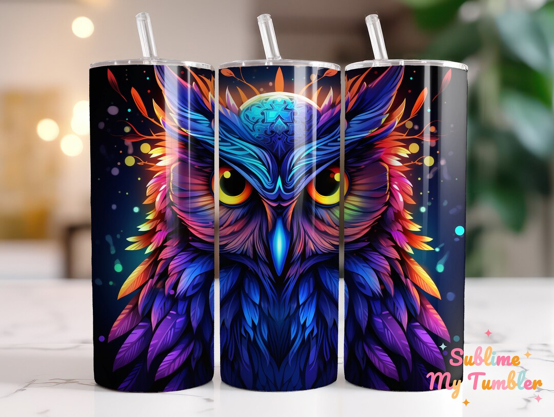 Colorful Owl Tumbler Wrap Owl Night Bird 20oz Kids Skinny Tumbler ...