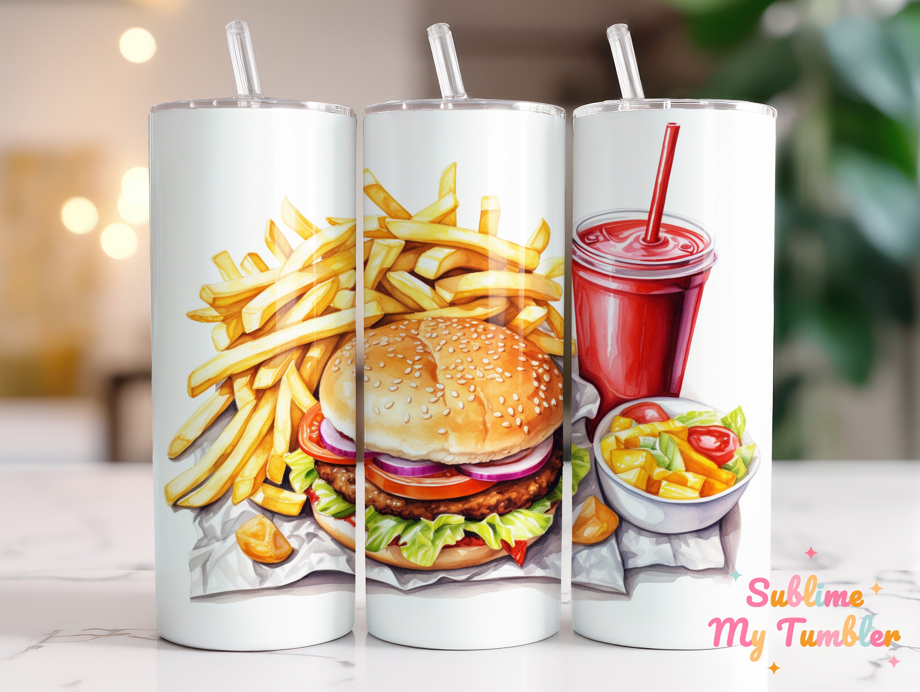 Fast Food Tumbler Wrap Burger Street Food 20oz Skinny Tumbler ...