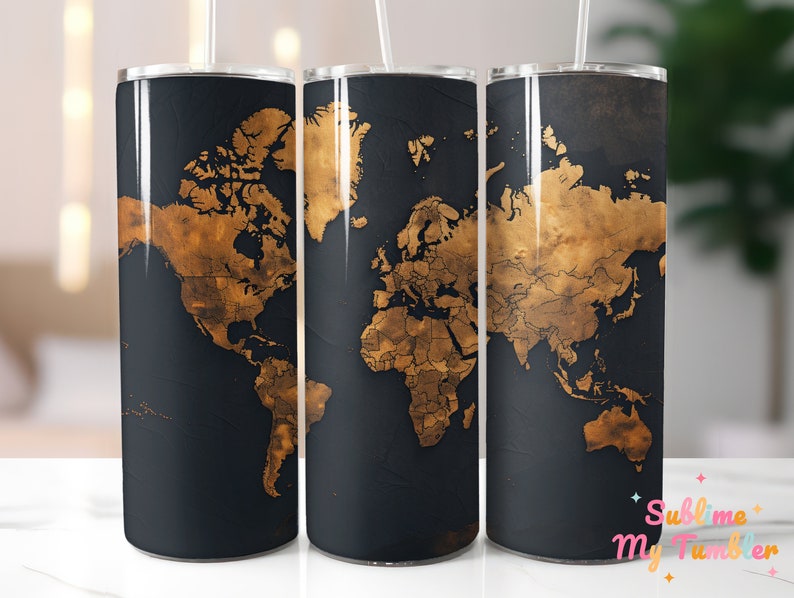 Vintage World Map Tumbler Wrap Map Black Copper 20oz Skinny Tumbler ...