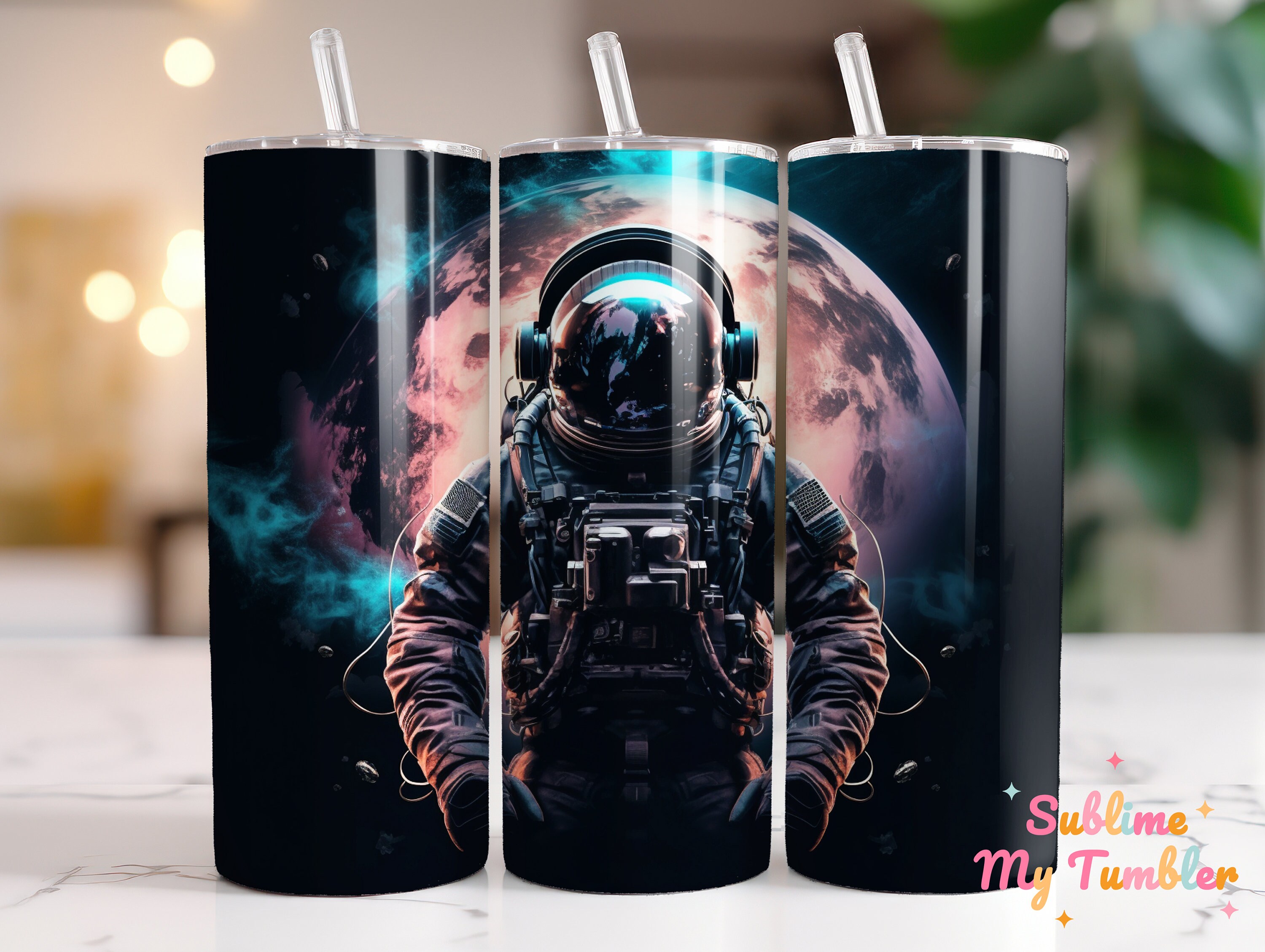 Astronaut in Space Tumbler Wrap Moon Astronaut 20oz Skinny Tumbler ...
