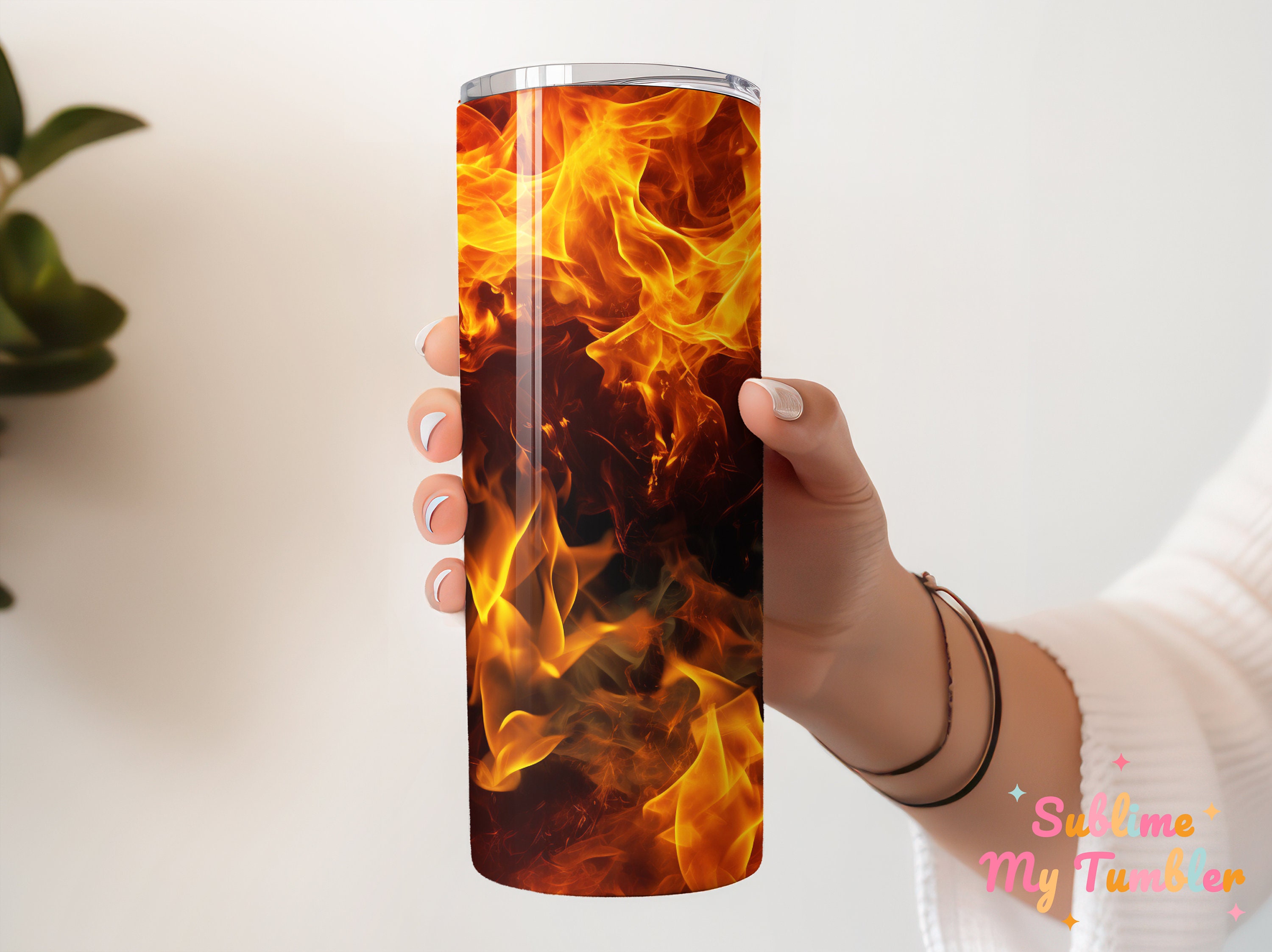 Fire Tumbler, Blazing Fire, Seamless Fire Pattern, 20oz Skinny Tumbler ...