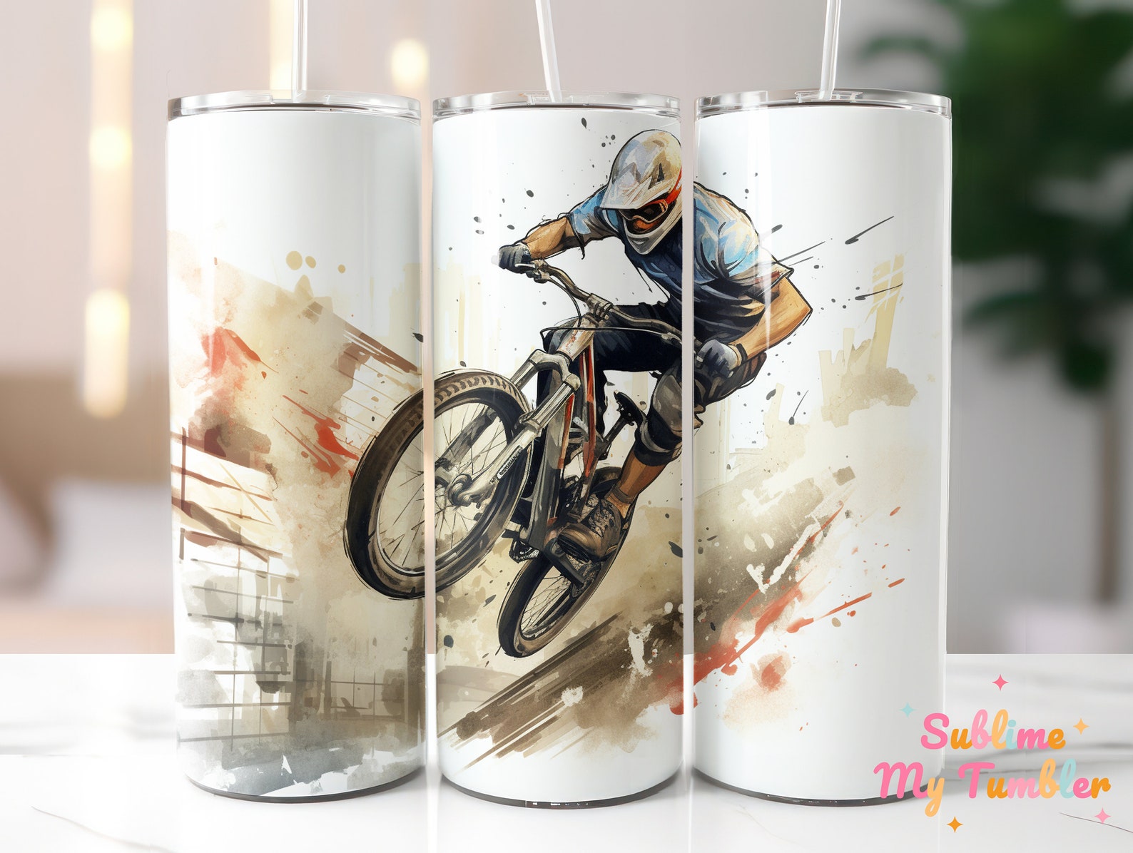 Flying BMX Making Dust Tumbler Wrap Bike 20oz Skinny Tumbler ...