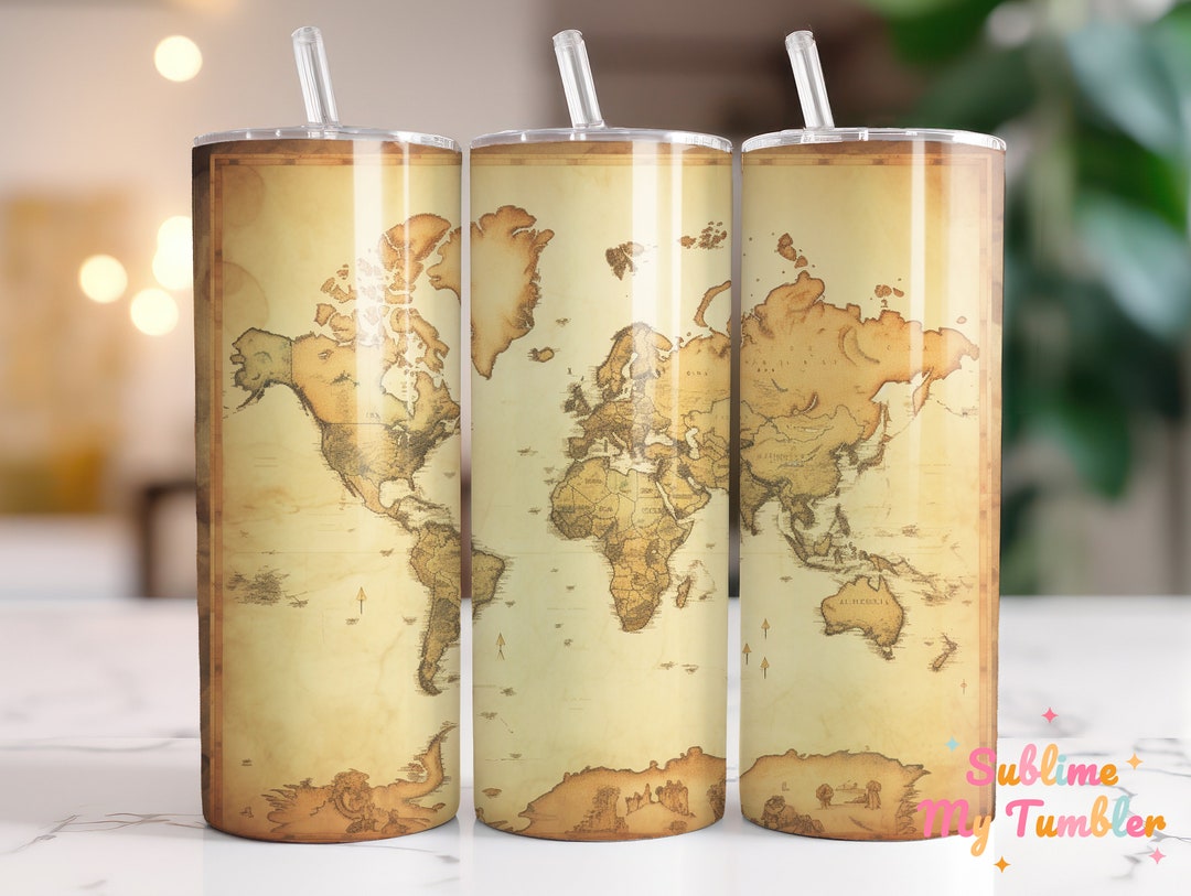 Vintage World Map Tumbler Wrap Map Planisphere 20oz Skinny Tumbler ...