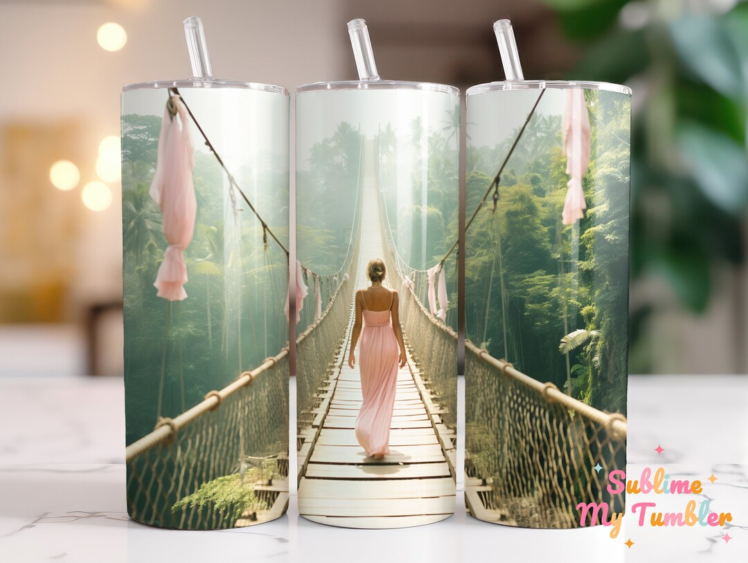Girl Travel Tumbler Wrap Bridge Jungle Nature 20oz Skinny Tumbler ...