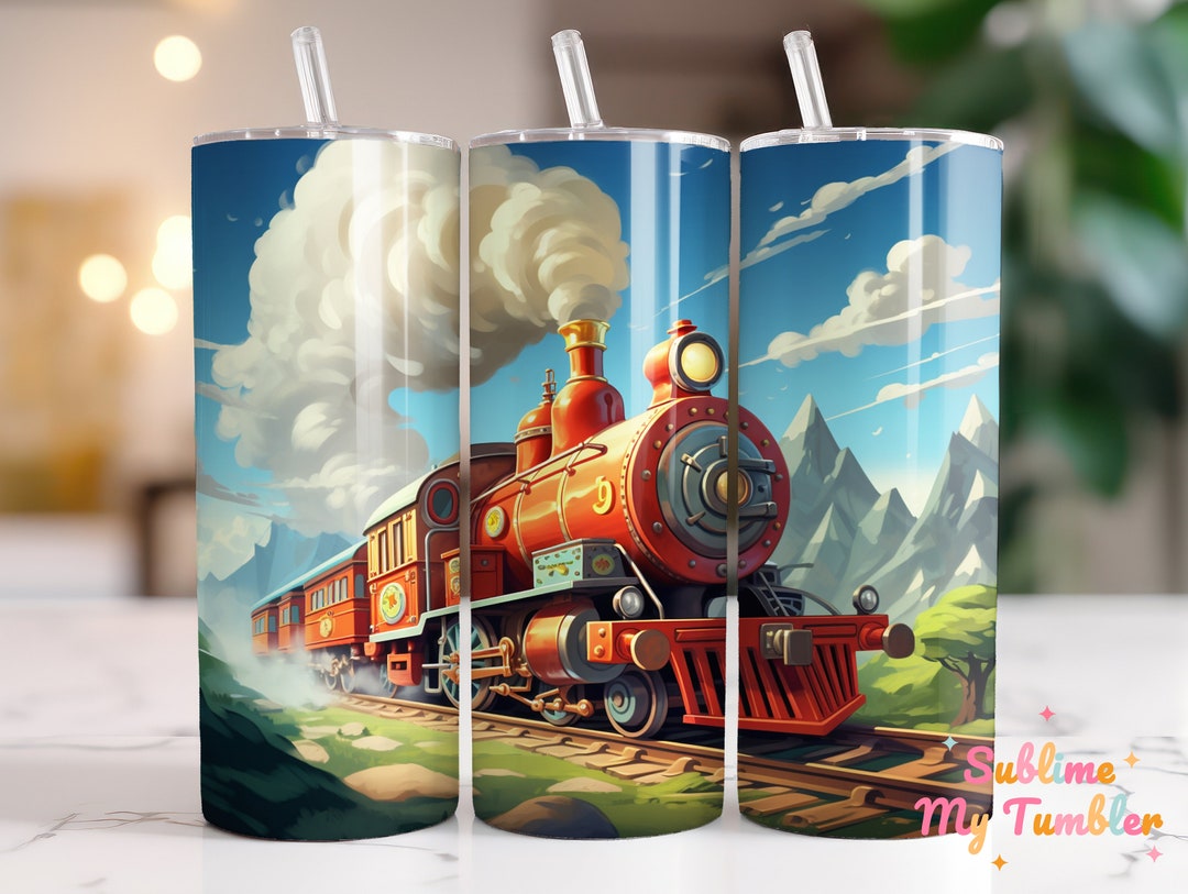 Childrens Train Tumbler Wrap Steam Train Track 20oz Skinny Tumbler ...