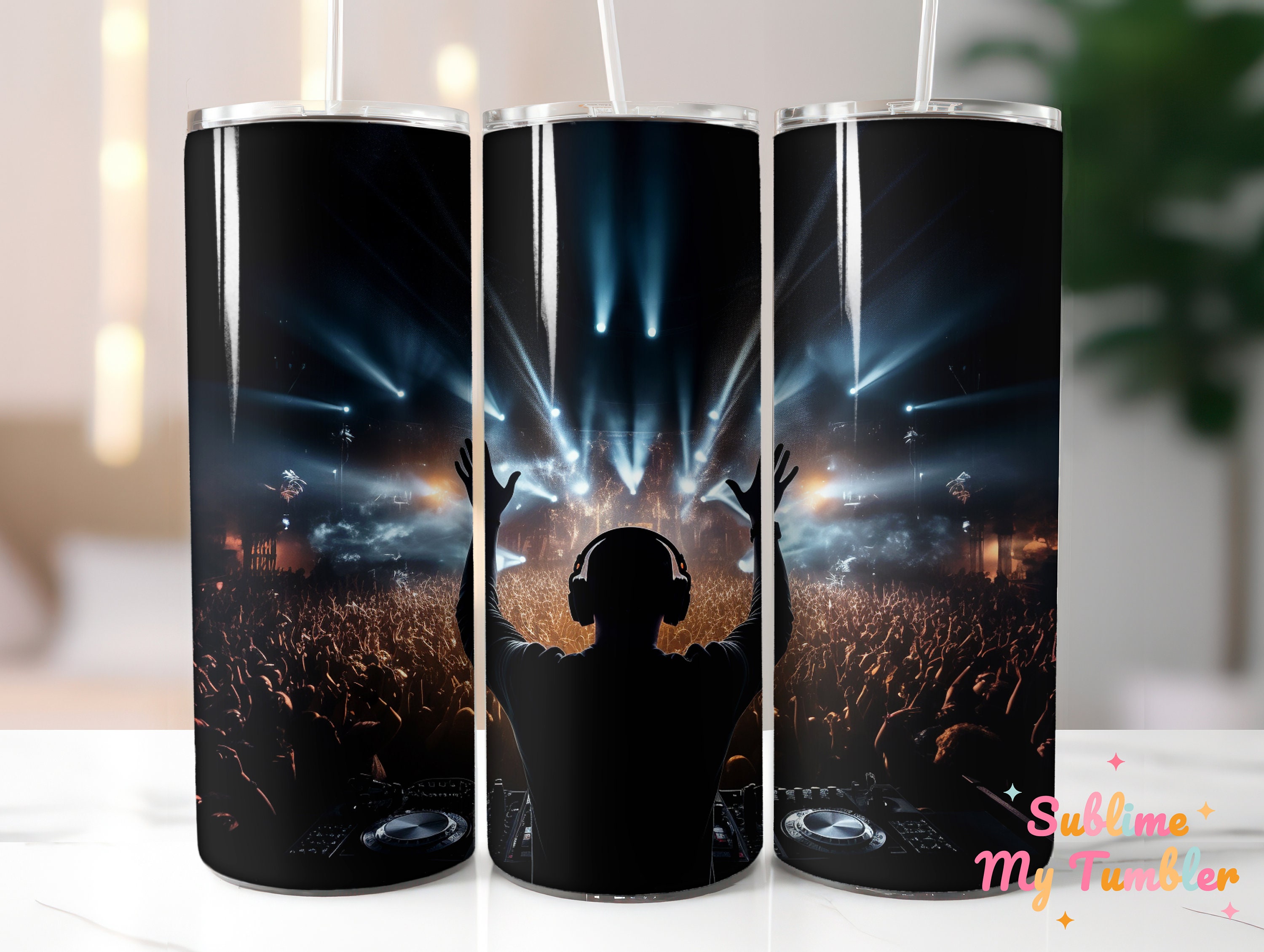 DJ Tumbler Wrap DJ on Stage Night Party Music 20oz Skinny Tumbler ...