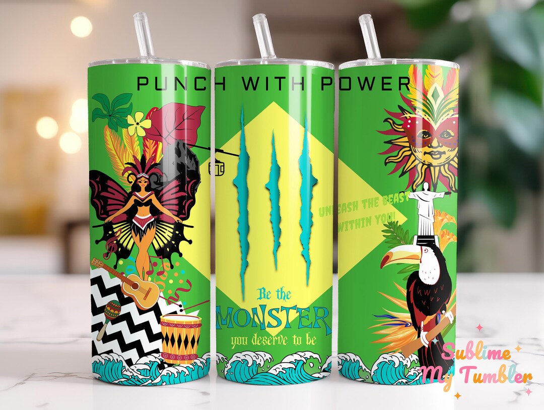 Brazil Monster Tumbler Wrap Punch Energy Drink 20oz Skinny Tumbler ...