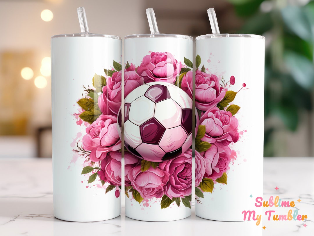 Soccer Ball Tumbler Wrap: Pink Roses, 20oz Skinny Tumbler Sublimation ...