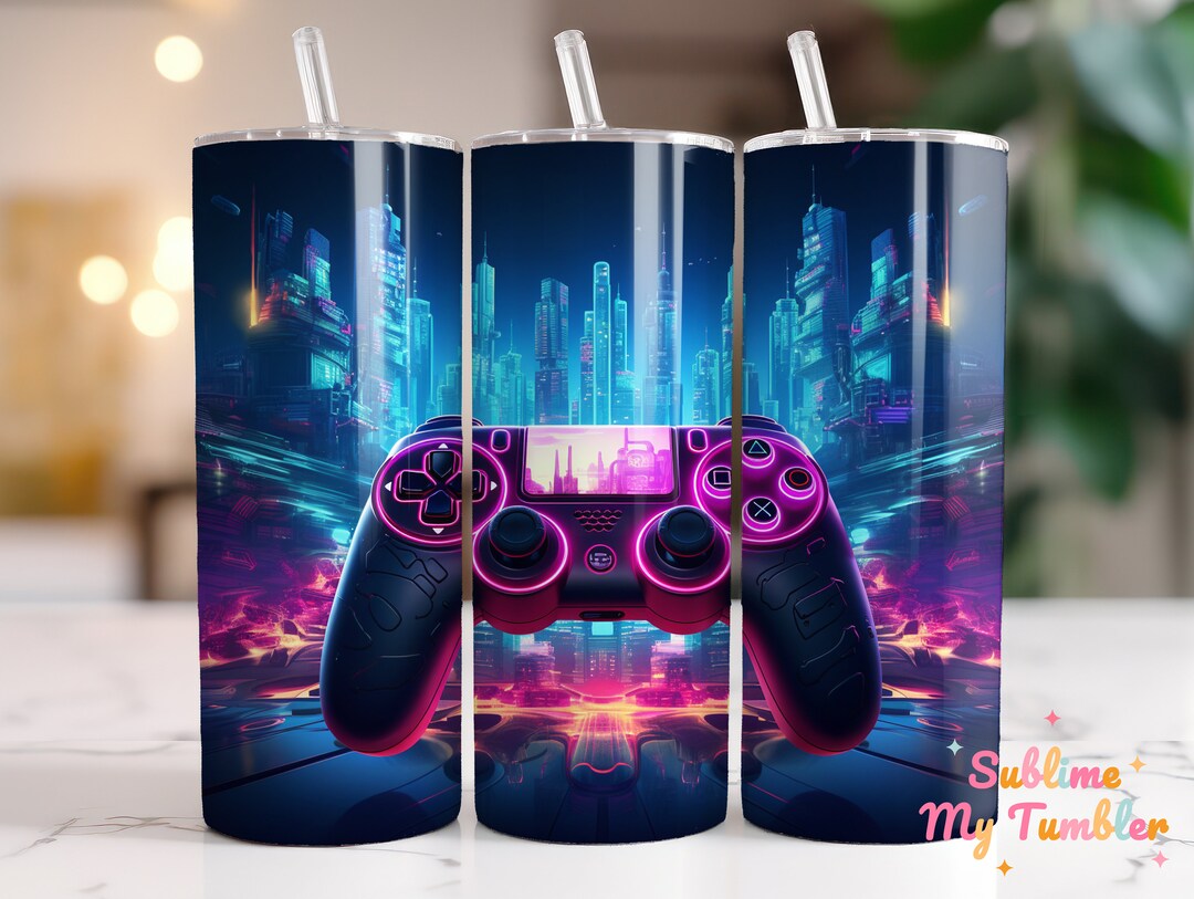 Pink Neon Gamer Tumbler Wrap Gamer Sublimation 20oz Skinny Tumbler ...