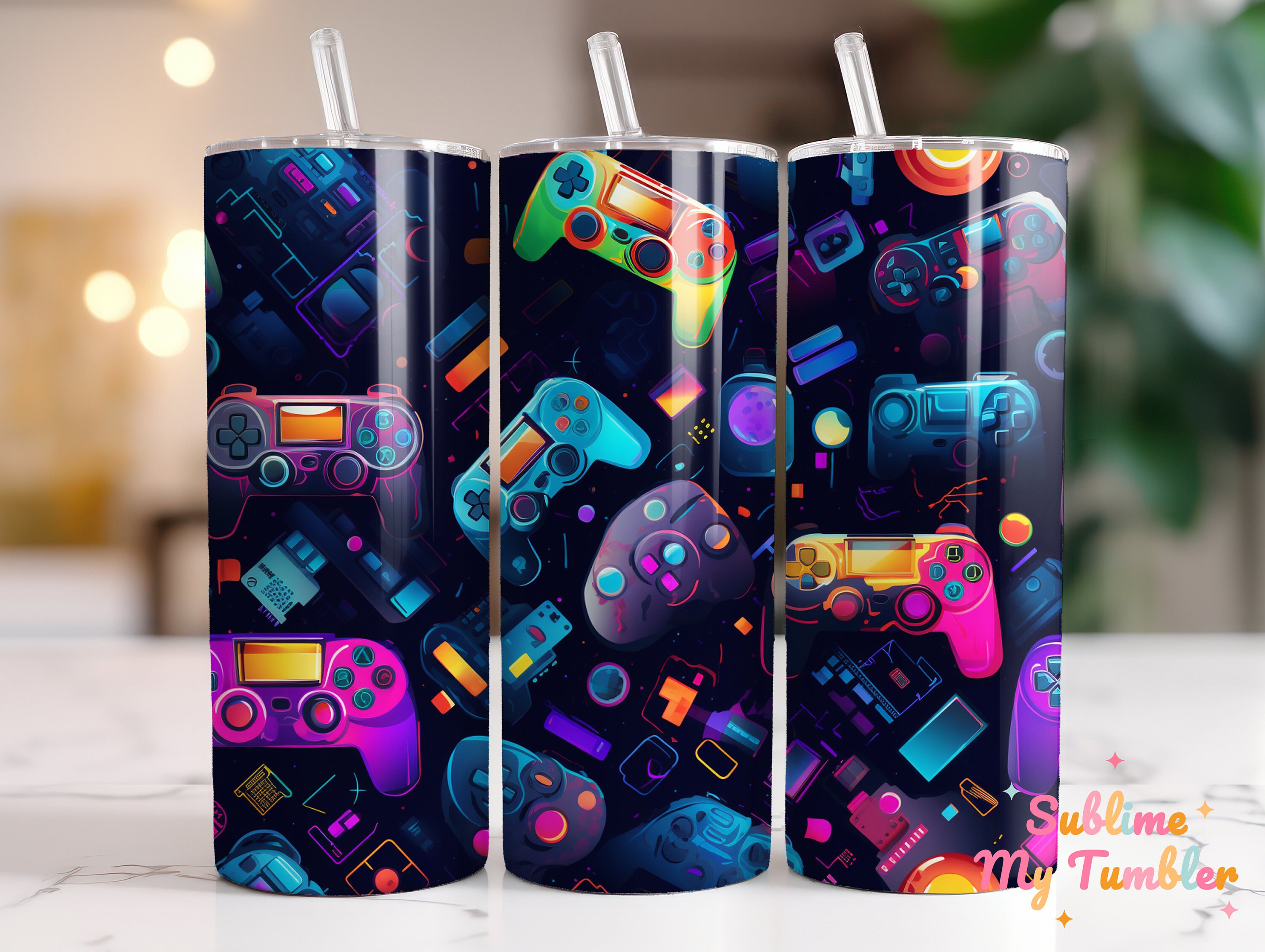 Gaming Controller Tumbler Wrap Video Games Pattern 20oz Skinny Tumbler ...